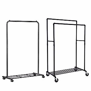 SONGMICS Clothes Rack on Wheels and Clothing Rack Bundle, Heavy Duty Garment Racks with Shelves, Steel, Closet Organization Storage, Black UHSR25BK and UHSR60B