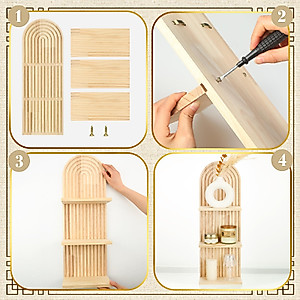 Geetery 2 Pcs Arch Wood Floating Shelf Mid Century Rainbow Wall Shelves Modern Boho Wall Shelf Retro Wall Mounted Wood Arch Wall Decor for Bedroom Living Room Classroom Bathroom Display (3 Tier)