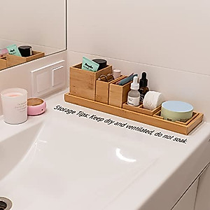 ROCDEER Bamboo Vanity Tray, 6-Piece Bathroom Countertop Vanity Tray Set, Makeup Kitchen Desk Organizer and Storage - Holds Small Items