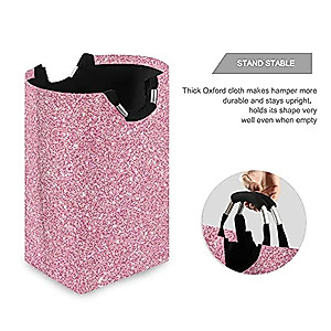 xigua Pink Glitter Texture Laundry Basket Large Laundry Hamper Foldable Dirty Clothes Toys Organizer Bag with Handles for Bathroom,Bedroom,College Dorm,Kids Room