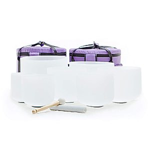Leize 6-12 inch Chakra Tuned 432hz Set of 7 Flawless Quartz Crystal Singing Bowls with Heavy Duty Carrying Cases and Singing Bowl Mallet Suede Strikers