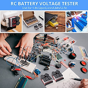 CAMWAY 5PCS 2in1 1-8s Lipo Battery Voltage Tester,RC Low Voltage Buzzer Alarm,Battery Monitor Checker Tester for 1-8s Lipo/Li-ion/LiMn/Li-Fe