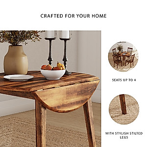 Signature Design by Ashley Berringer Dining Room Round Drop Leaf Table, Rustic Brown