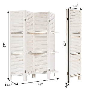 Giantex Room Divider with Shelves, 4 Panel Room Dividers and Folding Privacy Screens, Room Separators Divider Wall, Divider for Room Partition Separation, 5.6Ft Foldable Room Divider Screen, White