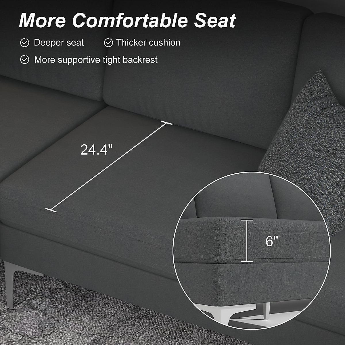 VERYKE Modern U Shape Sectional Sofa Couch, 110'' Linen Fabric Sectional Couch Sofa, Upholstered Sofa Bed with Metal Legs for Living Room, Home Office