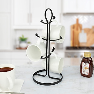 Spectrum Diversified Ashley 6 Holder, Kitchen Mug Tree Mug & Teacup Storage Rack, Coffee Bar Accessory & Kitchen Countertop Organizer, Black