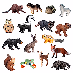 Woodland Animal Figurine Set, 16Pcs Realistic Forest Animal Figure Toys Woodland Creatures for Kids, Miniature Plastic Wildlife Animal Toys Figurine Party Favors Cake Diorama Baby Shower Decorations