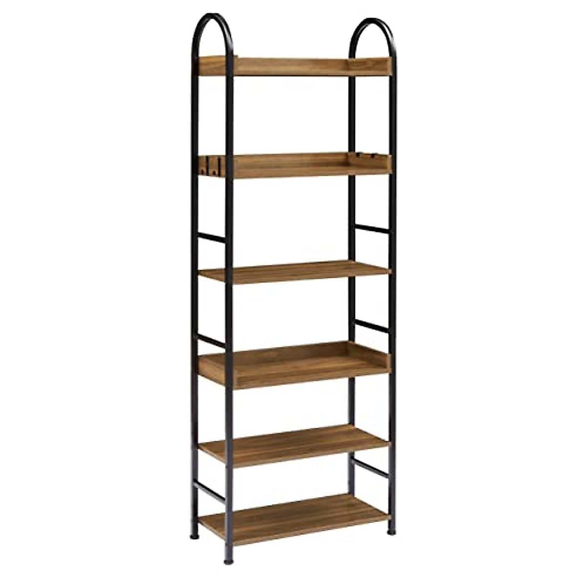 70.8 Inch Tall Bookshelf with 6-Tier Shelves and Round Top Frame for Home Office, MDF Boards, Adjustable Foot Pads,Brown