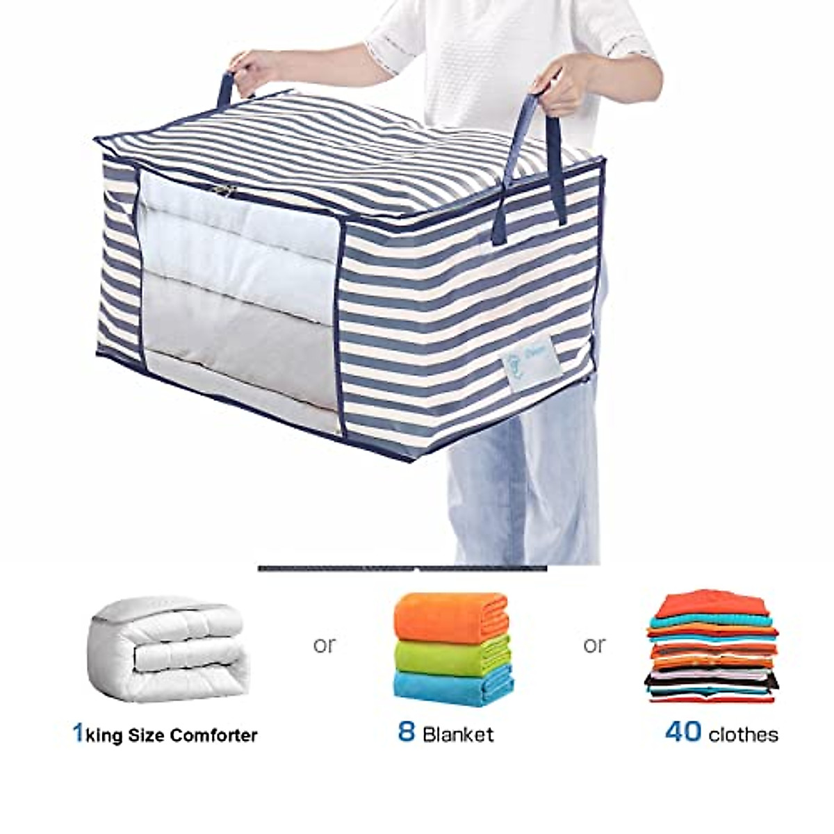 Fajyaz 105L Clothing Storage Bags, Blankets, And Quilts Storage Bags With Zippers(3 Pack)Foldable Organizer With Reinforced Handle，Clear Window