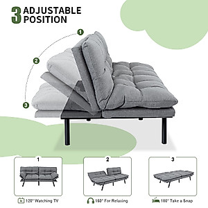 MUUEGM Futon Sofa Bed, Convertible Memory Foam Futon Couch Bed, Modern Love Seat Daybed Sofa for Living Room,Small Space,Office,Adjustable Backrests Armrests 71" Sofa Bed,Light Grey