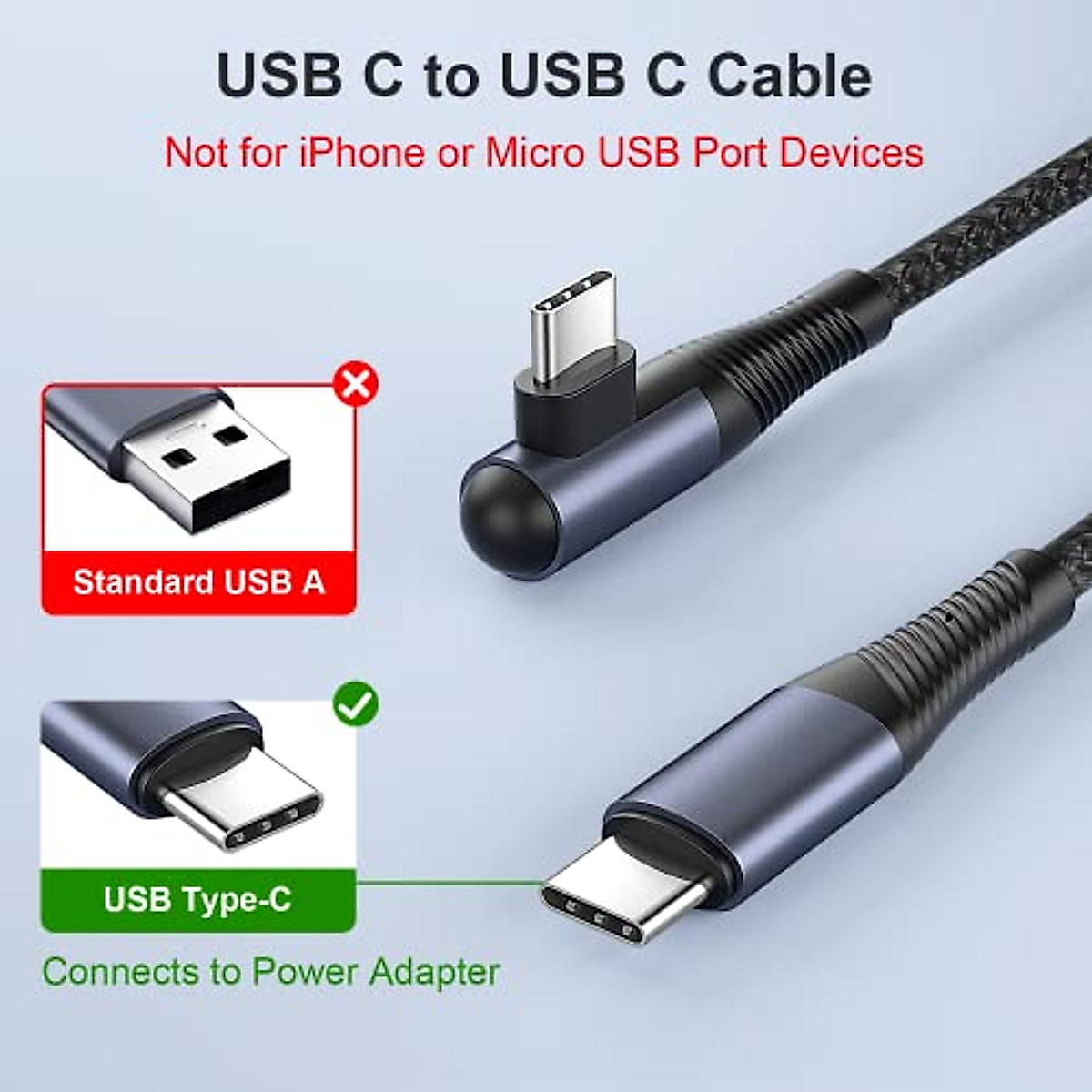 Deegotech USB C to USB C Cable 10ft, 2 Pack 100W Right Angle Extra Long USB-C Charge Cable Fast Charging Compatible with MacBook Pro/Air iPad Pro/Air/Mini Galaxy S22/S21/S20/Note20 (3 Meter)-Black