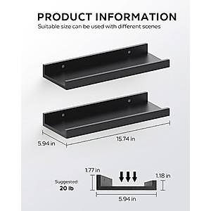 MIRROTOWEL Small 16” Floating Shelves for Wall Décor Storage, Set of 2, Wood for Bedroom, Living Room, Bathroom, Kitchen, Picture Ledge and Farmhouse（Black）