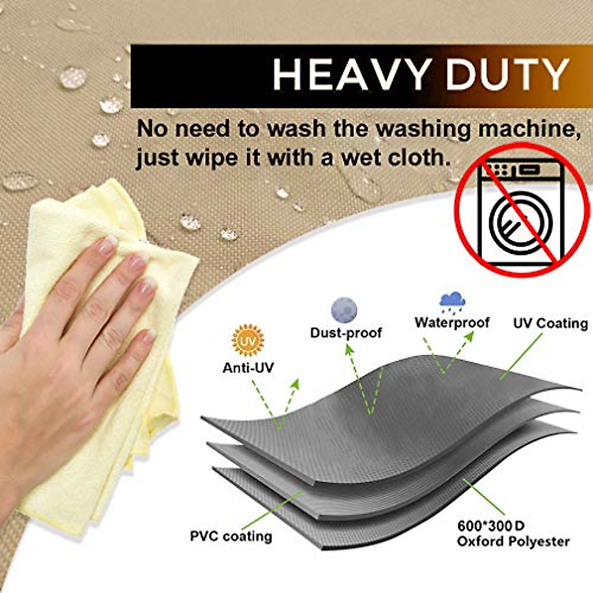 FDW Patio Furniture Covers Outdoor Patio Table Chair Sets Covers BBQ Grill Gas Grill Cover 600 * 300D Polyester Fabric Resistant UV Resistant Waterproof Dust Proof Garden, Khaki (36x41x41 Inches)