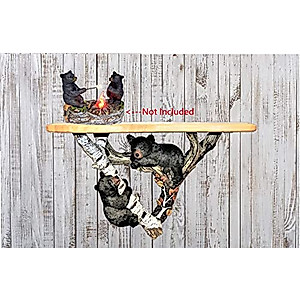 AMAJY Rustic Black Bear Cubs Decorative Wall Sculpture with Wooden Wall Mounted Floating Shelf Cabin Lodge Country Home Decor