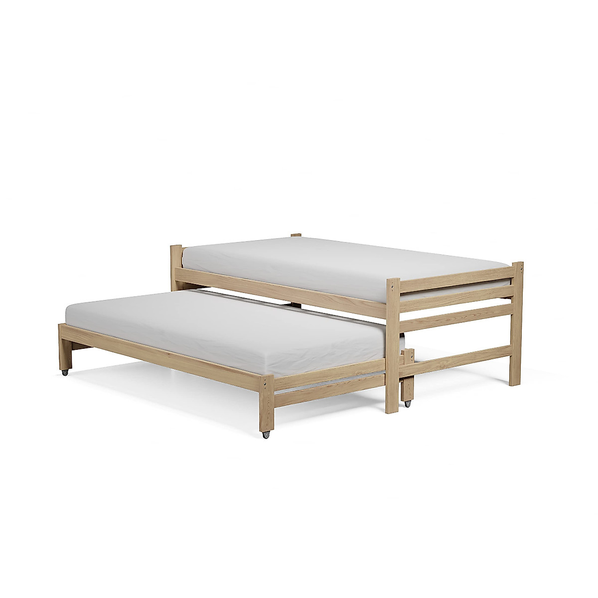 Twin XL Over Twin Size Bed Pennsylvania Wooden Wheeled Platform Bed Solid Pine Wood with Casters Unfinished with Wooden Slats Mattress Support/No Box Spring Needed – Two Beds Set