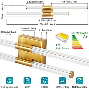 NADOSA Bathroom Light Fixture Over Mirror 32 Inch, LED Dimmable Vanity Light 4000K Gold Modern Wall Sconce Led Vanity Lighting for Restroom