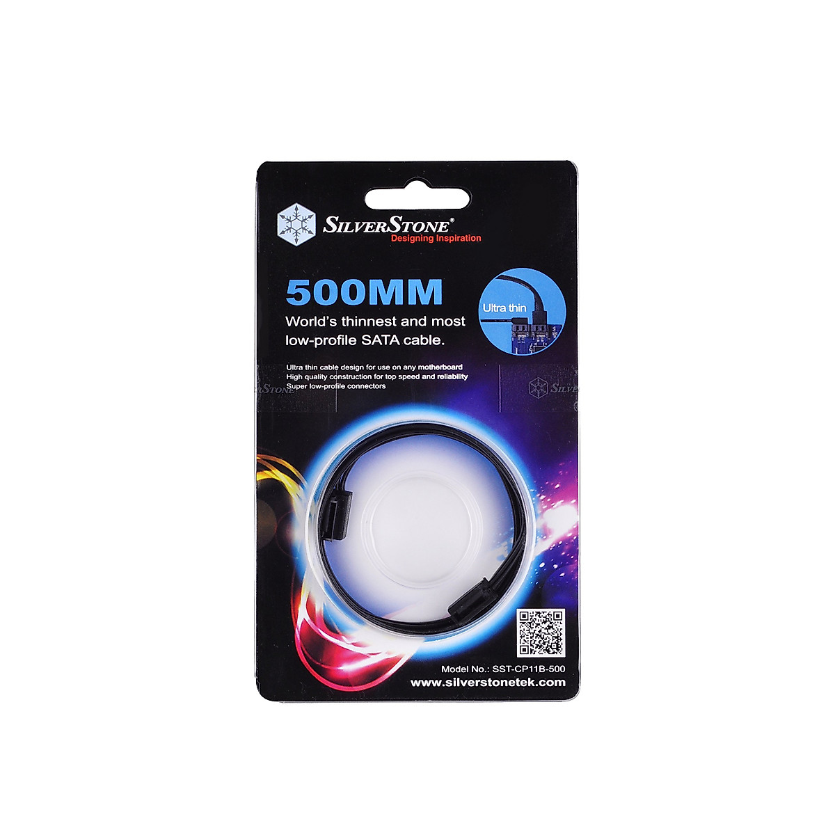 SilverStone Technology SST-CP11B-500 Ultra Thin 6Gb/s Lateral 90-Degree SATA Cables with Custom Low-Profile Connectors (CP11B-500),CP11B-500 - Black 500mm