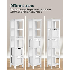 usikey 55.9" H Bathroom Storage Cabinet, Slim Tall Cabinet, Narrow Storage Cabinet with 2 Drawers & 3 Open Shelves, for Bathroom, Living Room, White