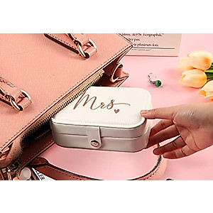 Mrs Travel Jewelry Box Gift-Plush Velvet Trinkets Storage Organizer Case-Miss to Mrs Gift-Wedding Gift for Bride-Mrs Gift-Bridal Shower Gift for Bride-Bachelorette Party Gift for Bride-Rose Golden