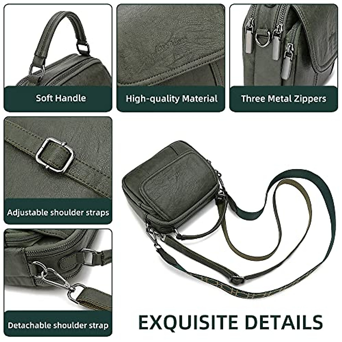 Love Deliver Crossbody Bags for Women Small Leather Purses for Ladies Shoulder Bag with Detachable Straps