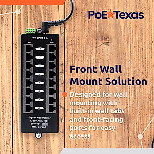 PoE Texas 8 Port PoE Injector - Gigabit Passive Power Over Ethernet Midspan - Front Wall Mount Solution for Security Cameras, IP Phones, WiFi APs - Add PoE to Non-PoE Switch (Without Power Supply)