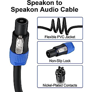 EBXYA 3 Feet Speakon Speaker Cable 12 Gauge(AWG) - Premium Speakon to Speakon Audio Cable Cord with NL4FX (NL4FC) Connector - 4 Conductor