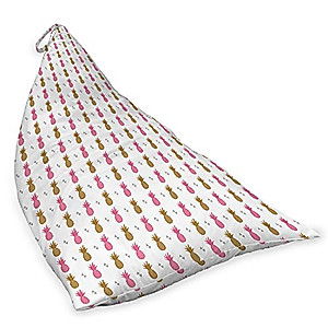 Ambesonne Fruit Lounger Chair Bag, Pink and Brown Pineapples Pattern Along Small Triangles Shapes on Plain Background, High Capacity Storage with Handle Container, Lounger Size, Multicolor