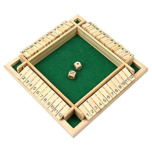 bouti1583 Shut The Box Dice Game,Classic 4 Sided Wooden Board Game Flip 12 Number Classic Tabletop Games for 2-4 Player Green(Big Size)