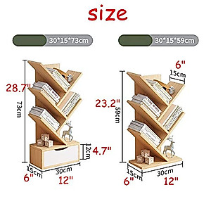 Desktop Bookshelf Desk 4-Tier Book Storage Organizer Shelves Tree Bookshelf, Floor Standing Bookcase, Wood Storage Rack for Office Home School Shelf Display Creative Bookcas (Blue)