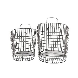 CosmoLiving by Cosmopolitan Metal Round Storage Basket with Handles, Set of 2 21", 17"W, Dark Gray
