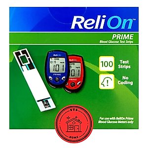 ReliOn Prime Blood Glucose Test Strips | Blood Glucose Test Strips | Test Strips for Diabetes | Blood Sugar Test Strips | Diabetic Test Strips | Reli On Prime Test Strips 100 Count + STS Sticker.