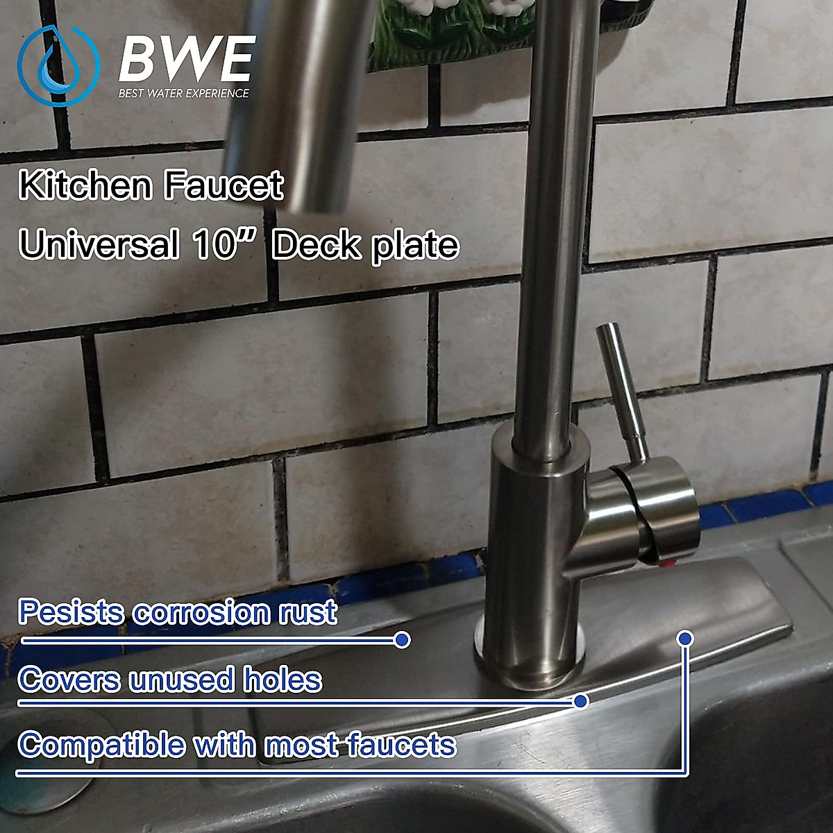 BWE Sink Hole Cover Deck Plate Matching Kitchen Sink Faucet Single Hole or Bathroom Faucet 1-3 Hole Brushed Nickel 10 Inch Stainless Steel Faucet Plate Basin Vanity Sink