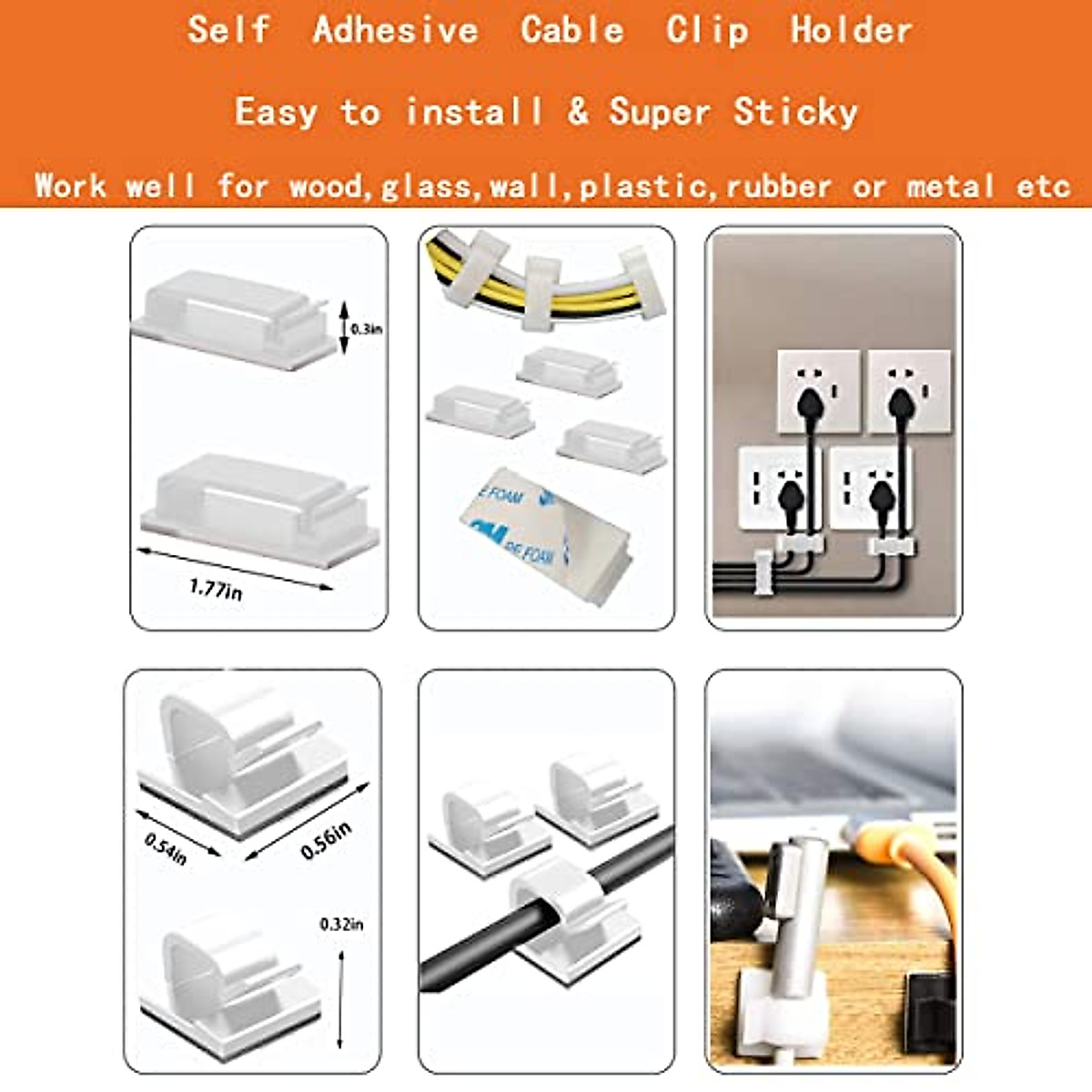 140pcs Cable Management Organizer Kit with Cable Sleeve Split,Self Adhesive Cable Clip Holder and tie, Self-Locking Cable Ties Premium Cord Management Kits for TV Computer Office Home (White)