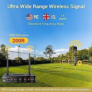 TONOR Wireless Microphone Systems, Dual UHF Cordless Karaoke Microphone Set, Handheld Dynamic Microfono for Singing with Receiver for Home Karaoke, Party, Church, DJ, Wedding, Speech 200ft TW350 Grey