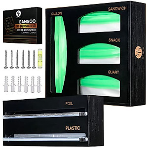 Maidek Ziplock Bag Storage Organizer - Plastic Bag Organizer & Foil Dispenser for Gallon, Quart, Sandwich, Snack Pouches, Plastic Wrap - Compatible with Ziplock Bags - 17x13.2x3" Black