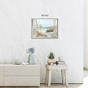 Hardy Gallery Coastal Beach Picture Wall Art: Beach Theme Window Canvas Art Prints Seascape Artwork Small Size for Bathroom (16” x12” x 1 Panel)