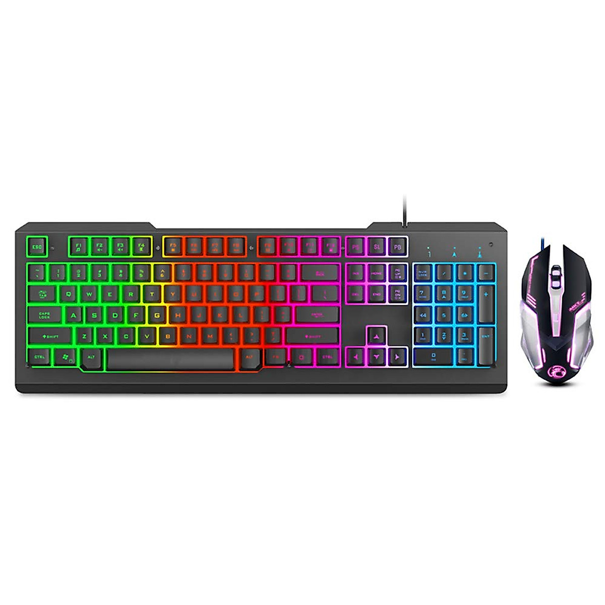axGear Gaming Keyboard and Mouse Combo USB Wired Floating Keyboard Quiet Ergonomic with RGB Light