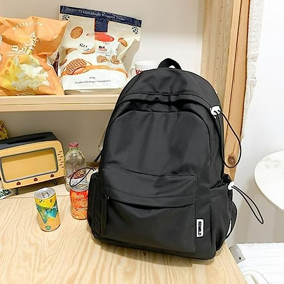 MadGrandeur Aesthetic Backpacks for Girls Kawaii Backpack School Backpack Cute Bookbag Plain Preppy Bag Casual (Black)