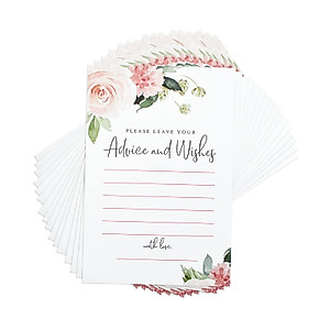 URROMA 4”x6” Wedding Advice and Wishes Cards, 50 Pcs Floral Advice and Wishes Cards for Receptions Dinner Parties and Celebrations Bridal Shower Table Decor
