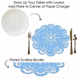 Big Dot of Happiness Blue Snowflakes - Winter Holiday Party Round Table Decorations - Paper Chargers - Place Setting For 12