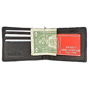 MARSHAL 100% Genuine Leather Bi-fold Money Clip Black #1162