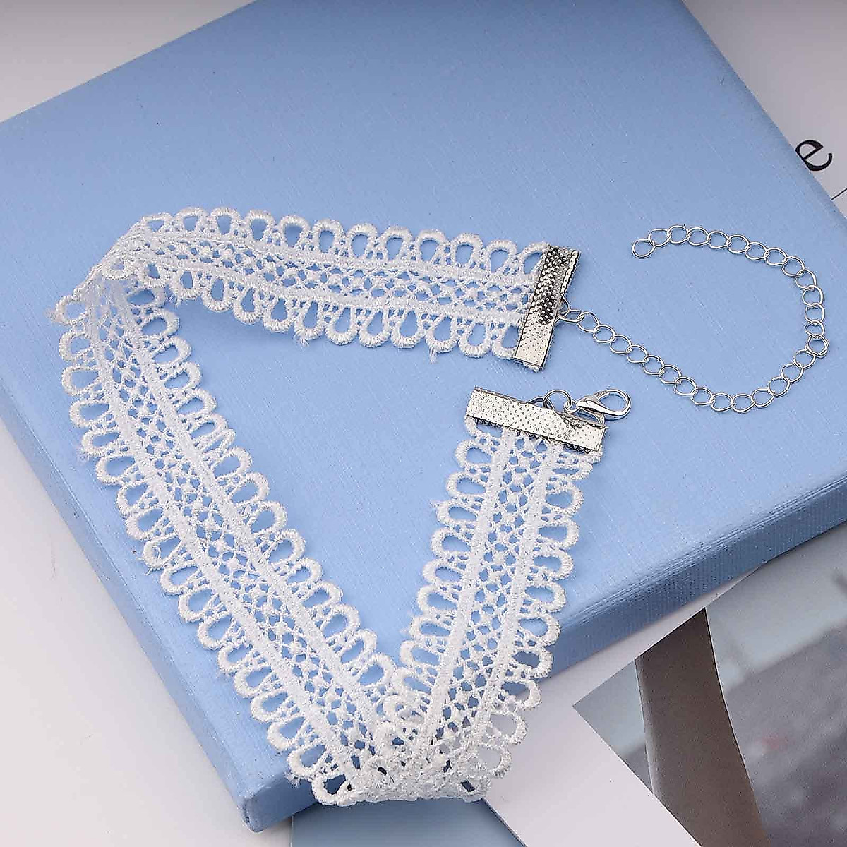 TseanYi Wide Lace Choker Necklace White Hollow Lace Collar Necklace Elastic Clavicle Necklace Chain Fashion Jewelry for Women(White)