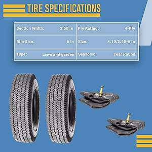 Two 4.10/3.50-6 Sawtooth Tires W/ Tr87 Bent Stem Tubes Cart Dolly 410/350-6, Ensuring Reliability and Durability for Smooth Cart or Dolly Movement - Cart Dolly 410/350-6