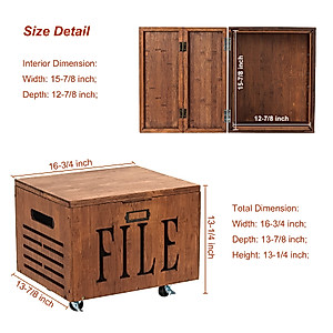 TQVAI Bamboo File Cabinet with Wheels, Hanging Letter Legal Document Folder, Mobile Filing Storage Box for Home Office, Coffee Brown