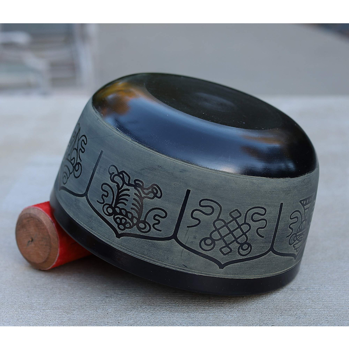 DharmaObjects Tibetan Meditation 8 Lucky Symbols Singing Bowl Mallet Mat Cushion Set (8 Inches, 8 Lucky Symbols)