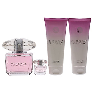 Versace Versace Bright Crystal 3oz EDT Spray, 3.4oz Perfumed Body Lotion, 3.4oz Perfumed Bath and Shower Gel, 5ml EDT Splash Mini Women 4 Pc Gift Set, Packaging May Vary