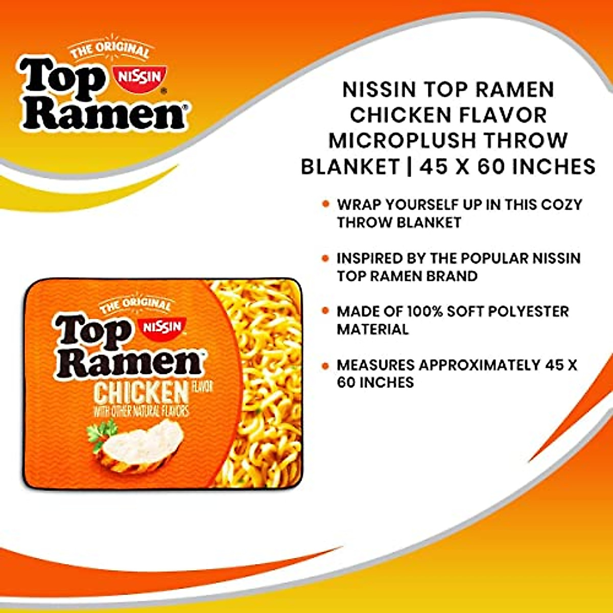 POPCULT The Original Nissin Top Ramen Chicken Flavor Microplush Throw Blanket