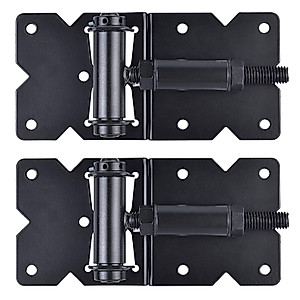Self Closing Gate Hardware Hinges Heavy Duty for Wooden/Vinyl/PVC Fences,90 Degree Adjustable, with Installation Screws and Swing Adjuster Tool,2 Pack/Set,Black