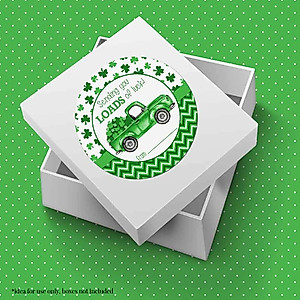 Loads of Luck Green Pickup Truck with Clover St. Patrick’s Day Gift Tag Sticker Labels for Kids, 40 2" Party Circle Stickers by AmandaCreation, Great for Party Favors, Envelope Seals & Goodie Bags