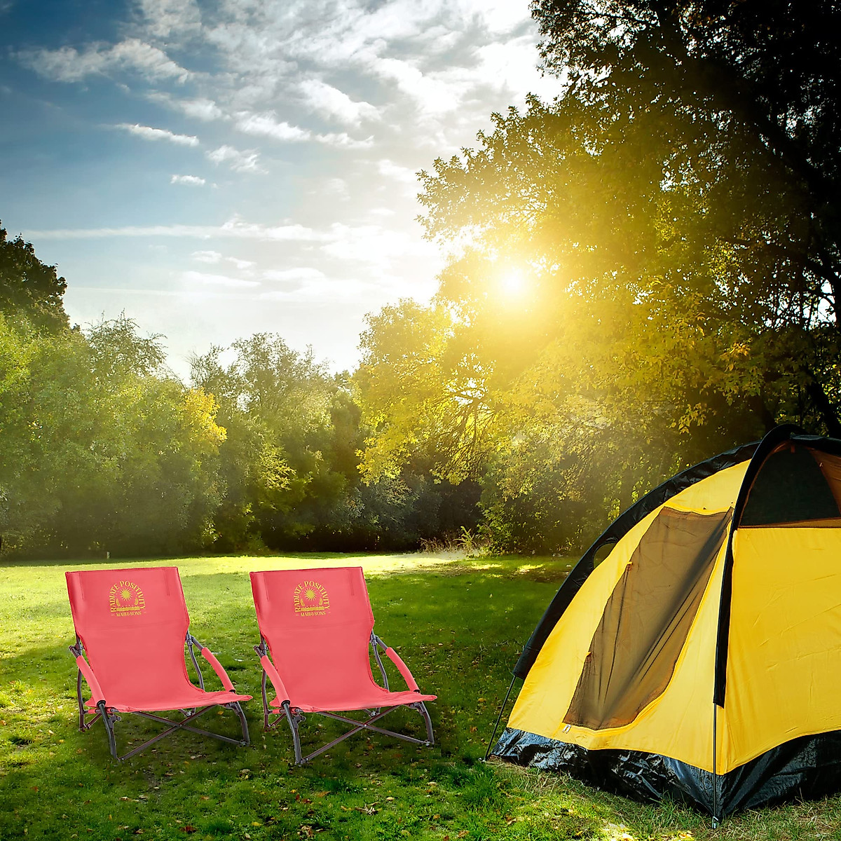 PRODUCTWORKS Maui and Sons Comfort Sling Back Bag Beach Camping Picnic Chair, 2-Pack (Coral)